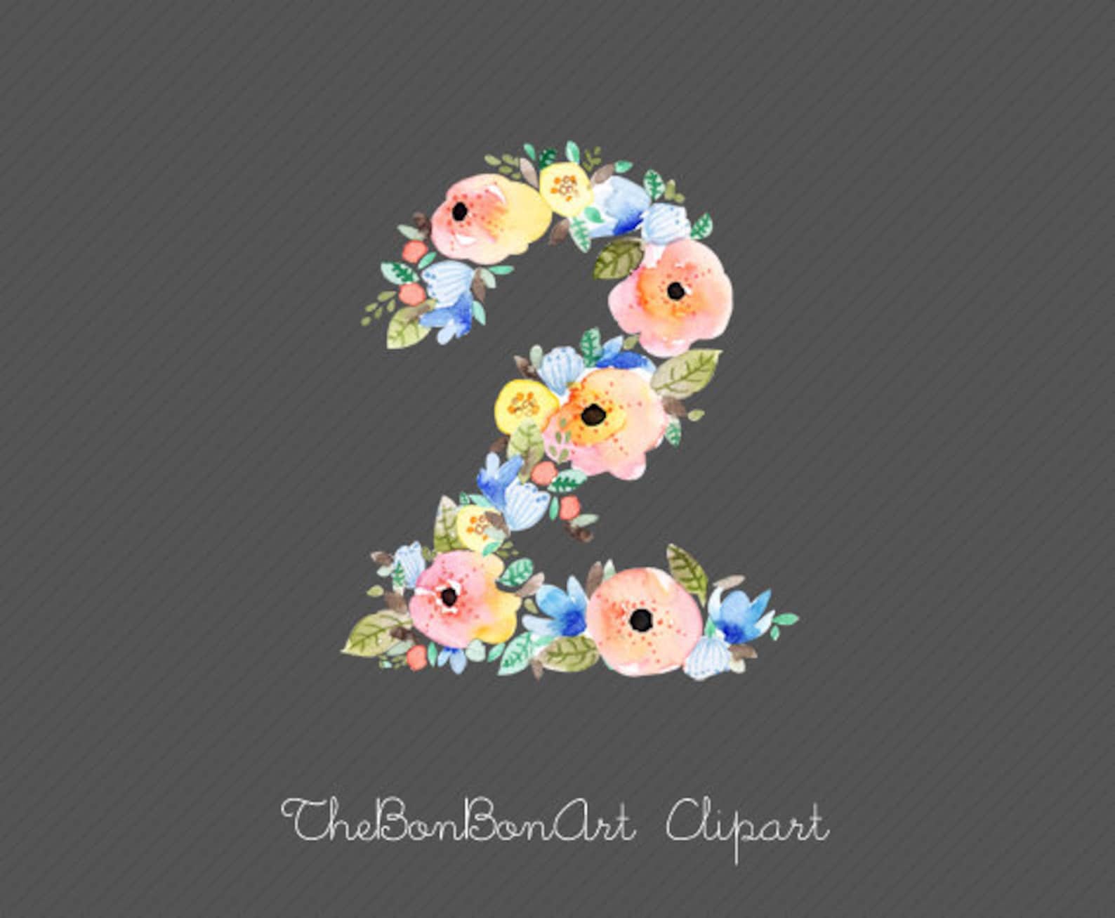 Flower Numbers Watercolor Clipart. Floral Numbers Watercolor Clipart ...