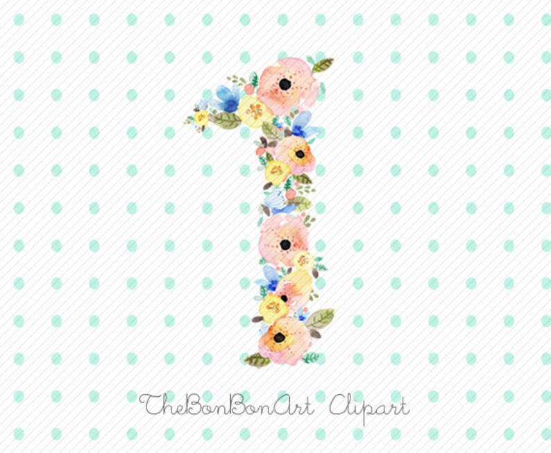 Flower Numbers Watercolor Clipart. Floral Numbers Watercolor Clipart ...