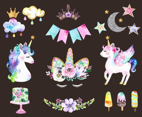 Watercolor Unicorn Clipart. Unicorn Printable. Baby Shower Kids Party ...