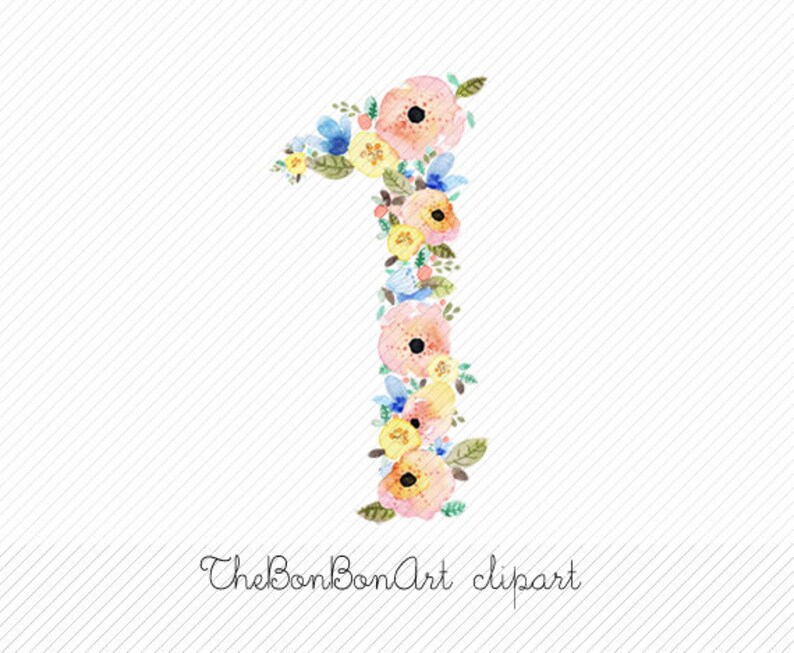 Flower Numbers Watercolor Clipart. Floral Numbers Watercolor Clipart ...