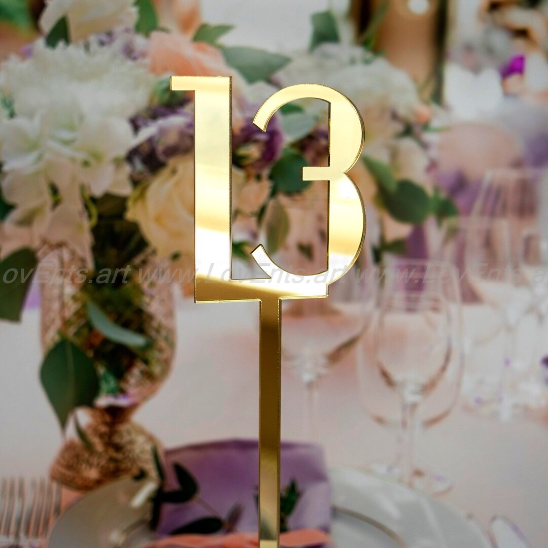 Gold Mirror Acrylic Table Numbers Stiks for Party in Retro Wedding ...