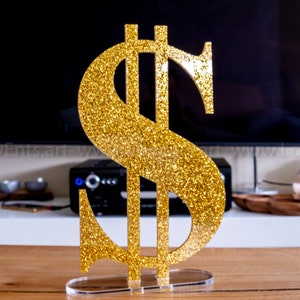 Large Dollar Glitter or Gold Mirror Freestanding Sign Glitter Money ...