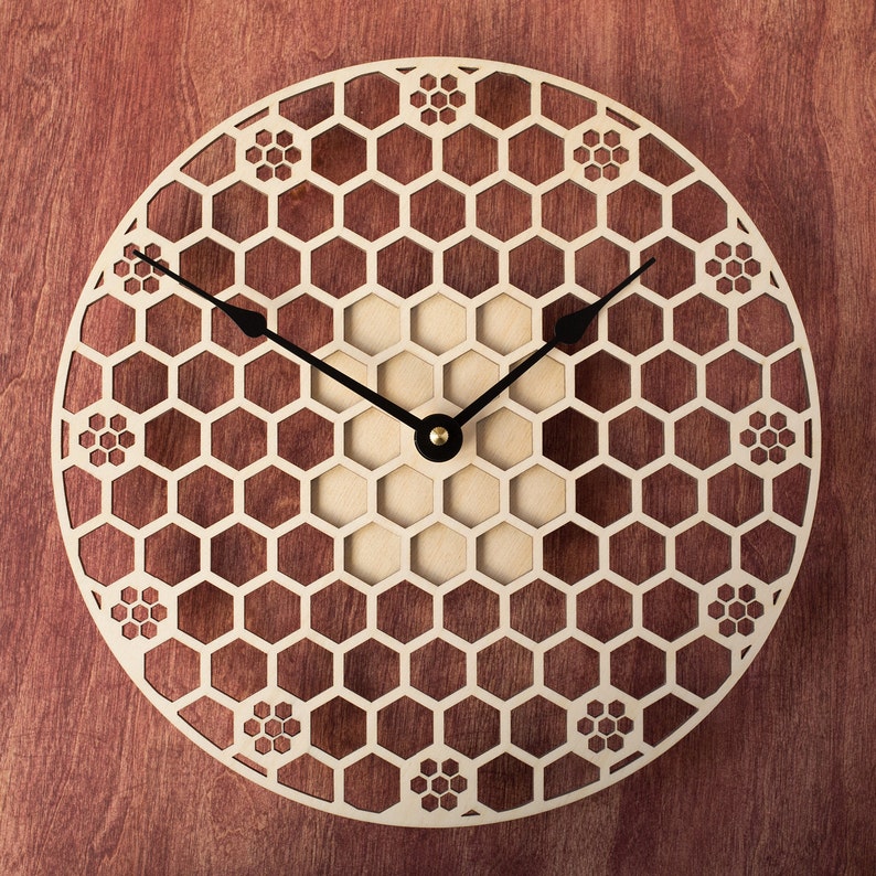 Hexagon Wood Clock Wooden Clock Honeycomb Sacred Geometry | Etsy