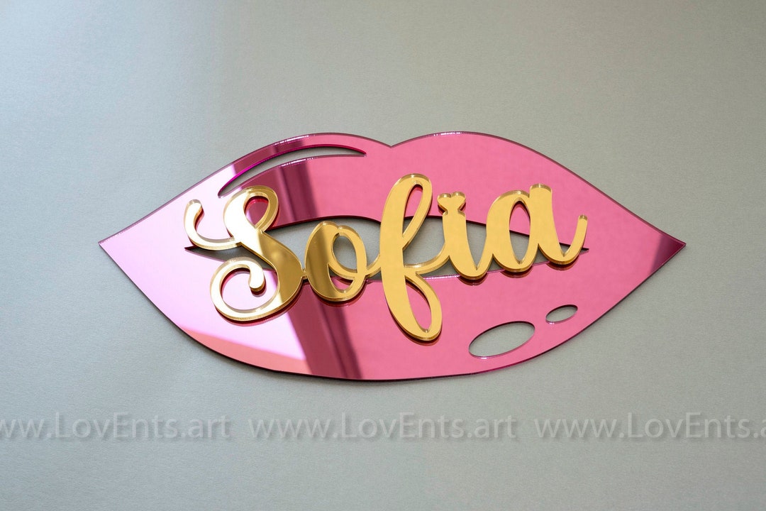 Personalized Lips Mirror Decor Kiss Art Pink Individual Lips Kiss Decor ...
