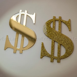 Large Dollar Glitter or Gold Mirror Freestanding Sign Glitter Money ...