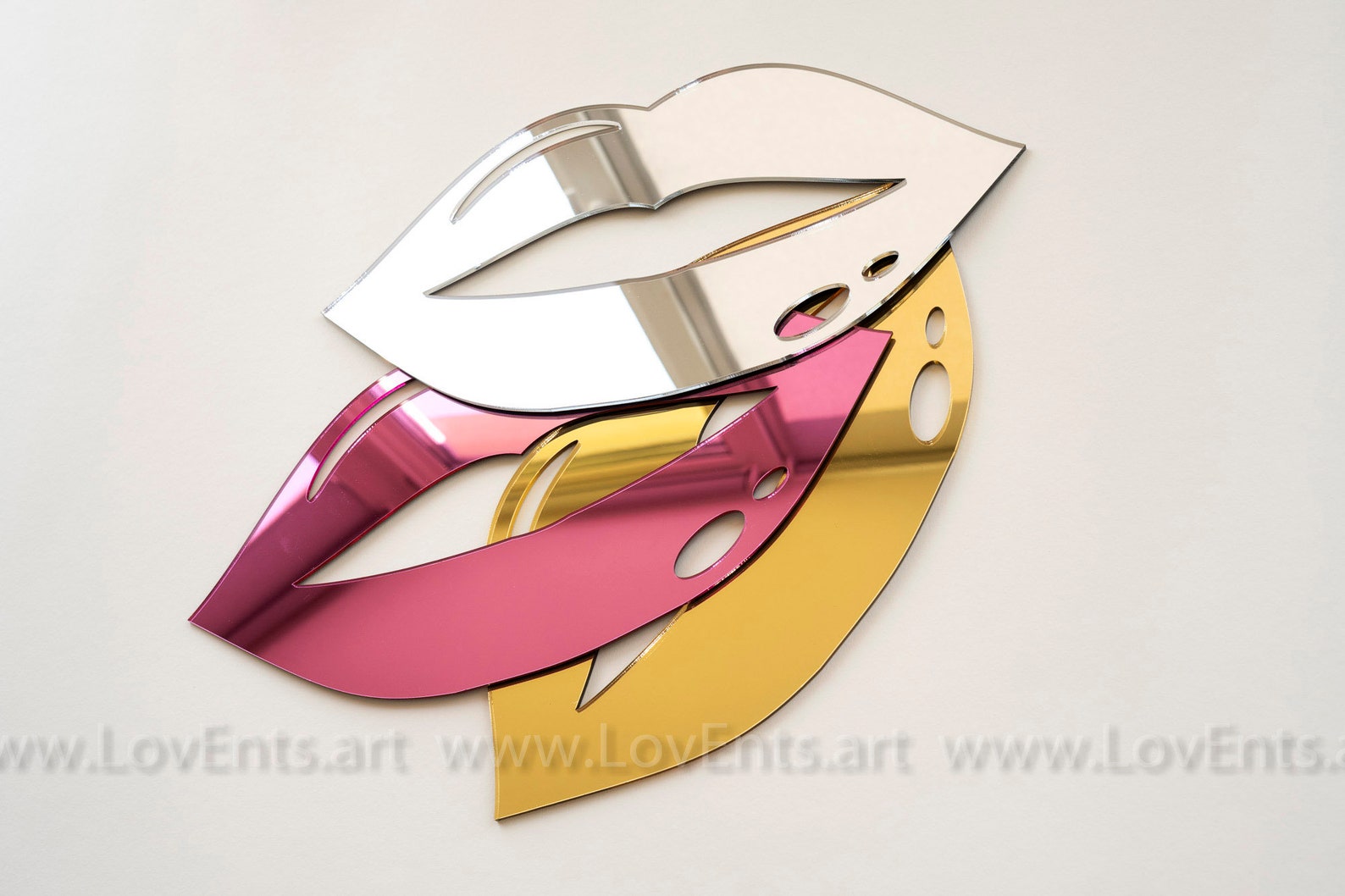 Silver or Gold Lips Mirror Decor Wall Hanging Home Decor Kiss Art Kiss ...