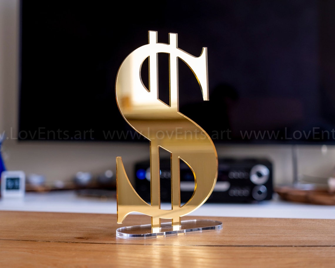 Large Dollar Glitter or Gold Mirror Freestanding Sign Glitter Money ...