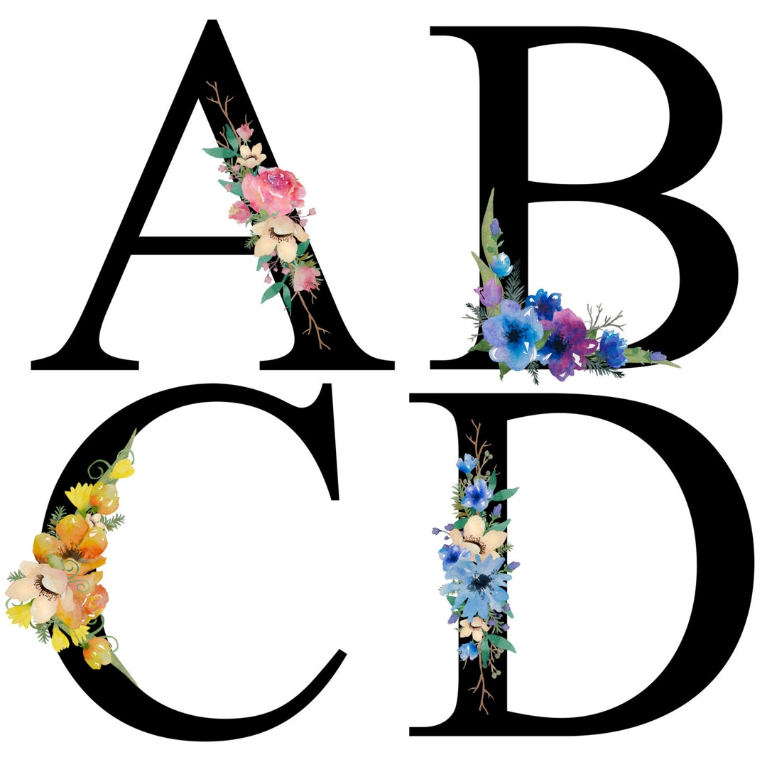 Floral Clip Art Alphabet, Graphic Design Clip Art, Lettering Clip Art ...