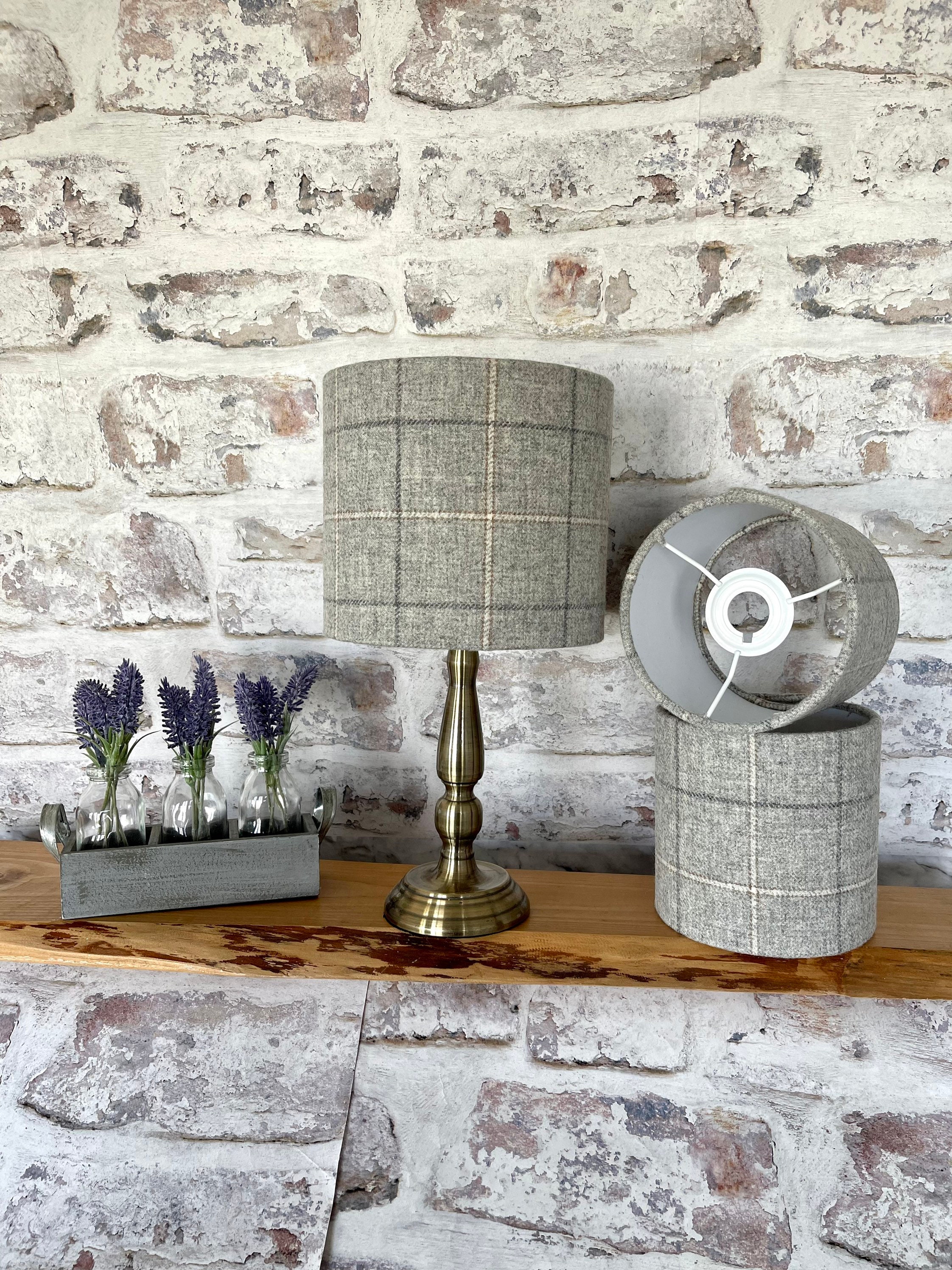 Kintyre Cobweb Grey Check Pure Wool Lampshades by Berry & - Etsy UK