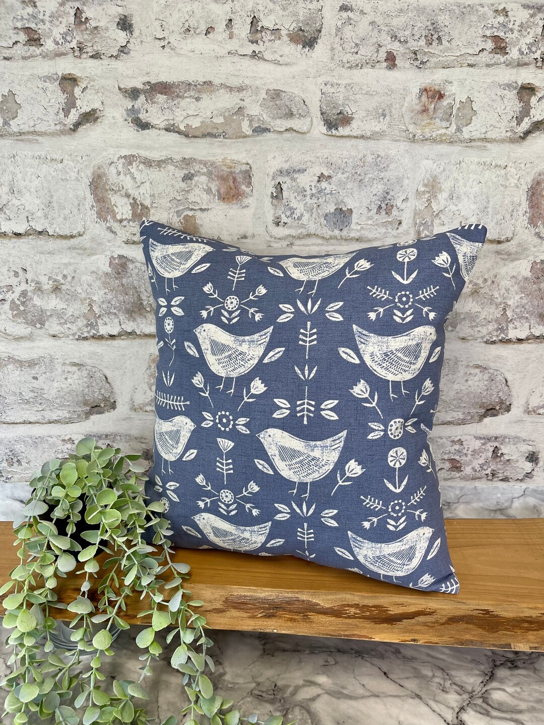 Narvik Birds in Denim Scatter Cushion by Berry & Grouse Matching Piping ...