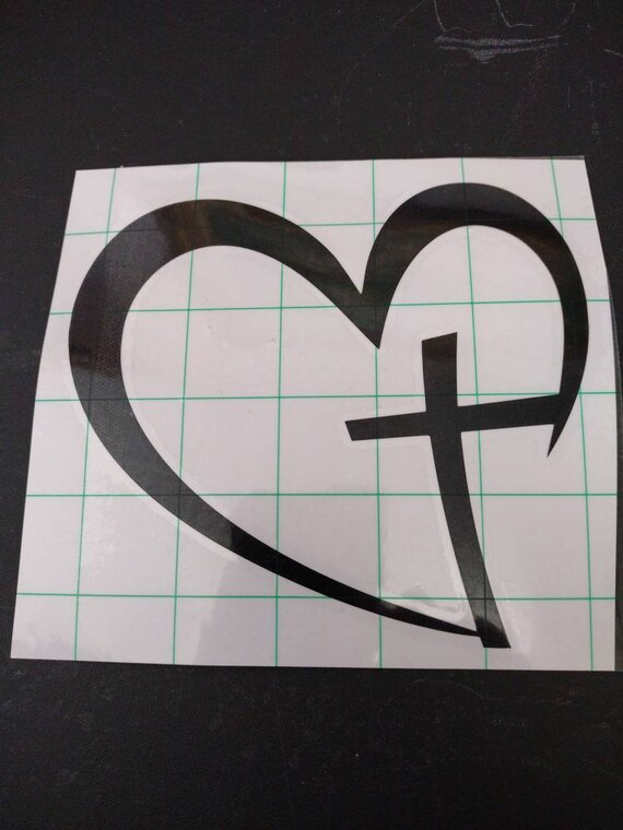 Heart With Cross Vinyl Decal | Etsy