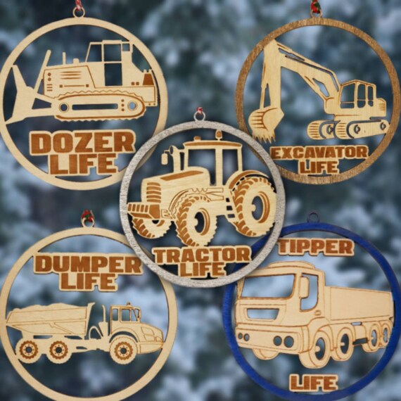 5 x Digger excavator tractor dumper bulldozer lorry wooden Christmas ...