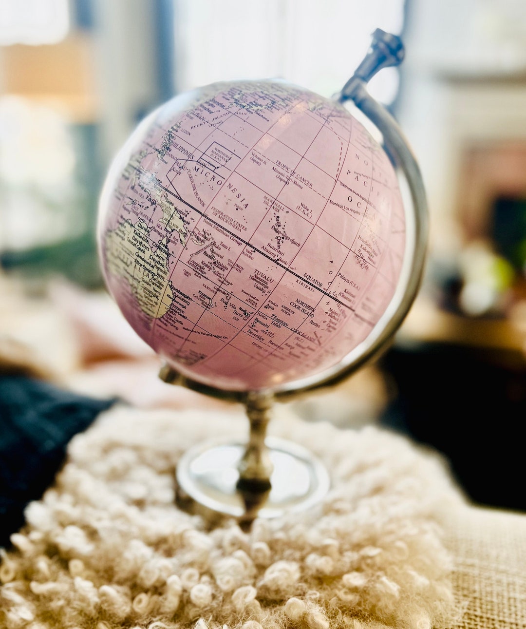 Small Pink Globe With Cream Countries/silver Stand Baby Girl Nursery ...