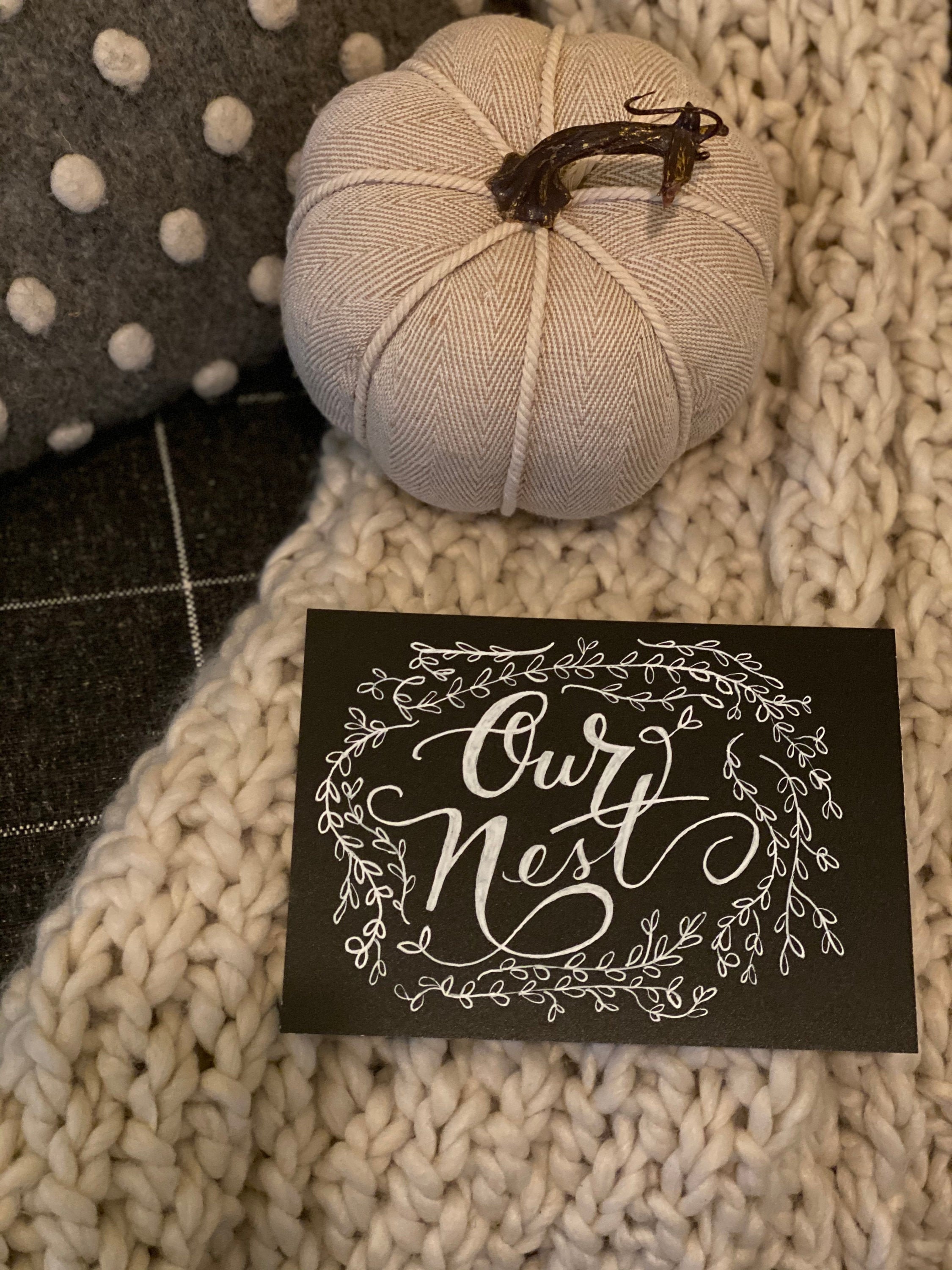 Custom Calligraphy Our Nest White Ink Chalkboard Art Print ...