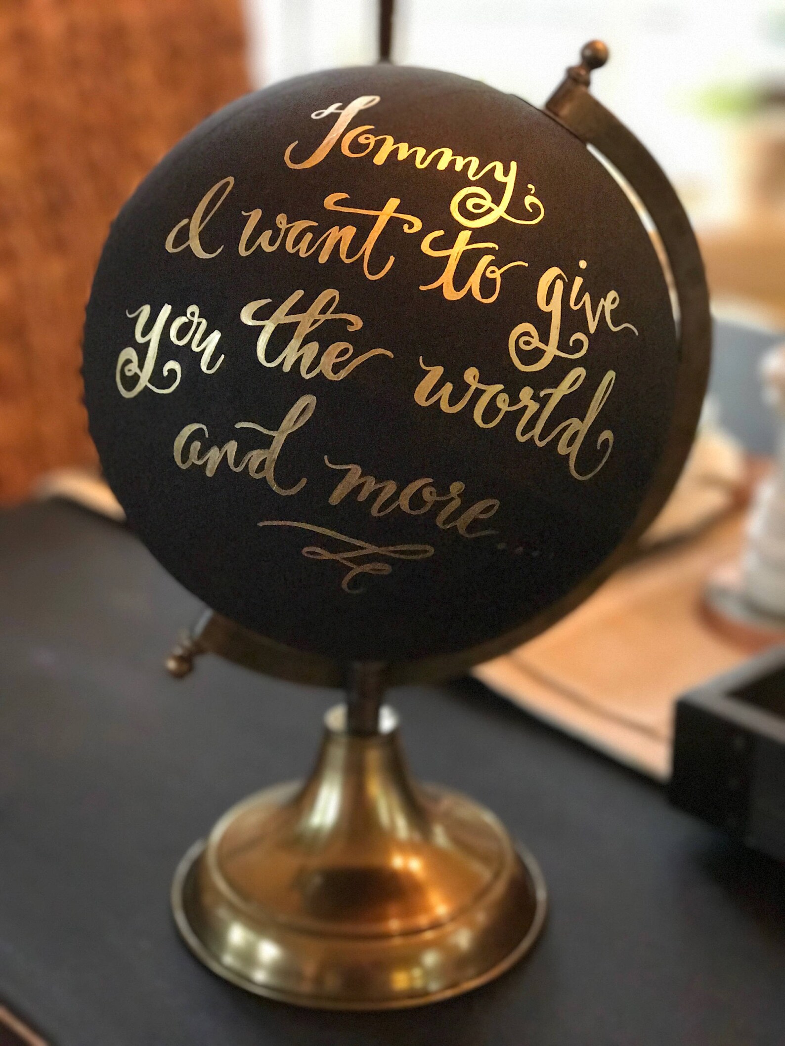 Wedding Guestbook Calligraphy Globe / Black Chalkpainted Globe | Etsy