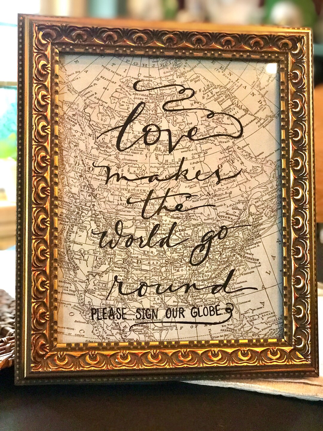 Custom Calligraphy Map Art Print: Wedding Globe Signing Station - Etsy