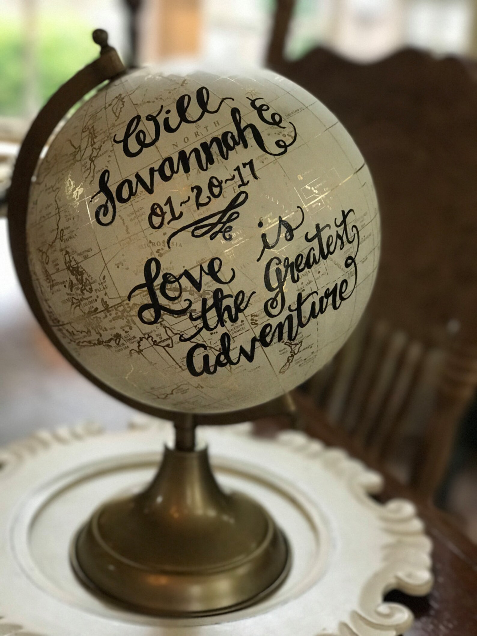 Custom Calligraphy Globe / White and Gold Calligraphy Globe - Etsy