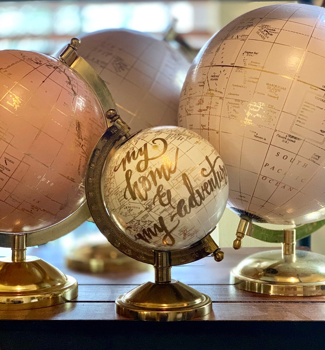 Custom Calligraphy Mini Globe: Blush Pink and Gold Nursery Decor - Etsy