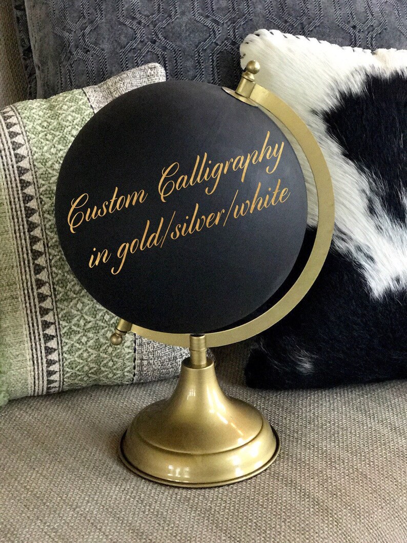 Wedding Guestbook Calligraphy Globe / Black Chalkpainted Globe | Etsy
