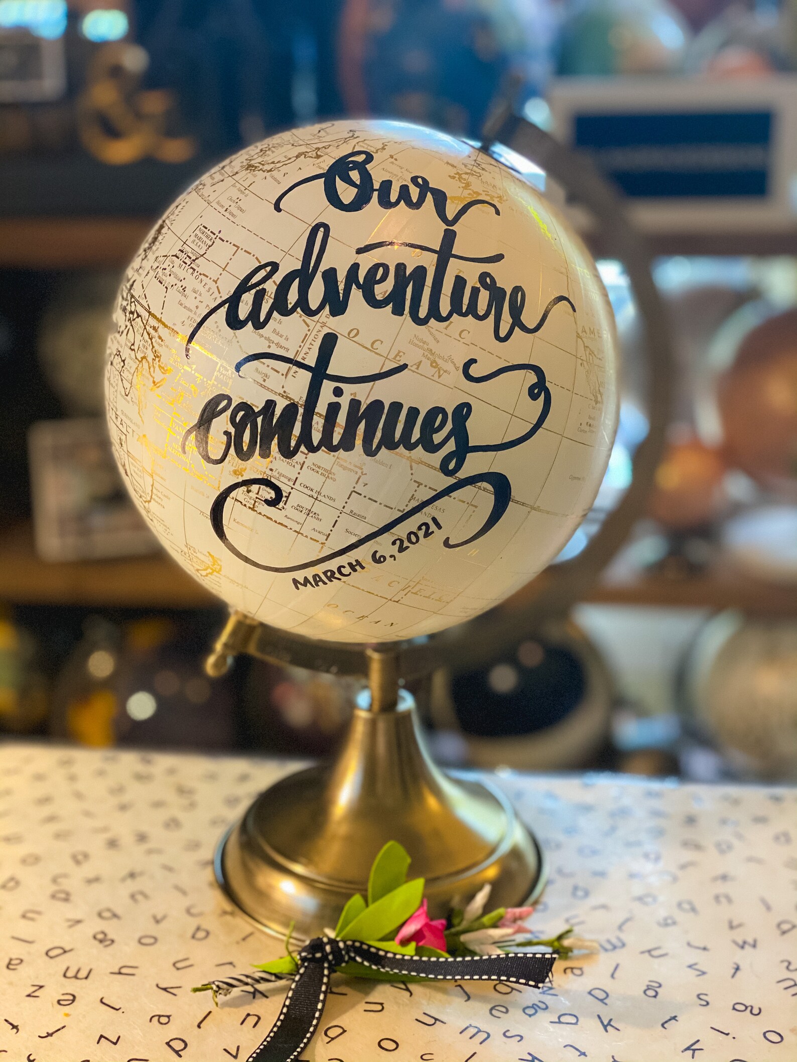 Custom Calligraphy Globe / Your Choice of Wording / White and Gold ...
