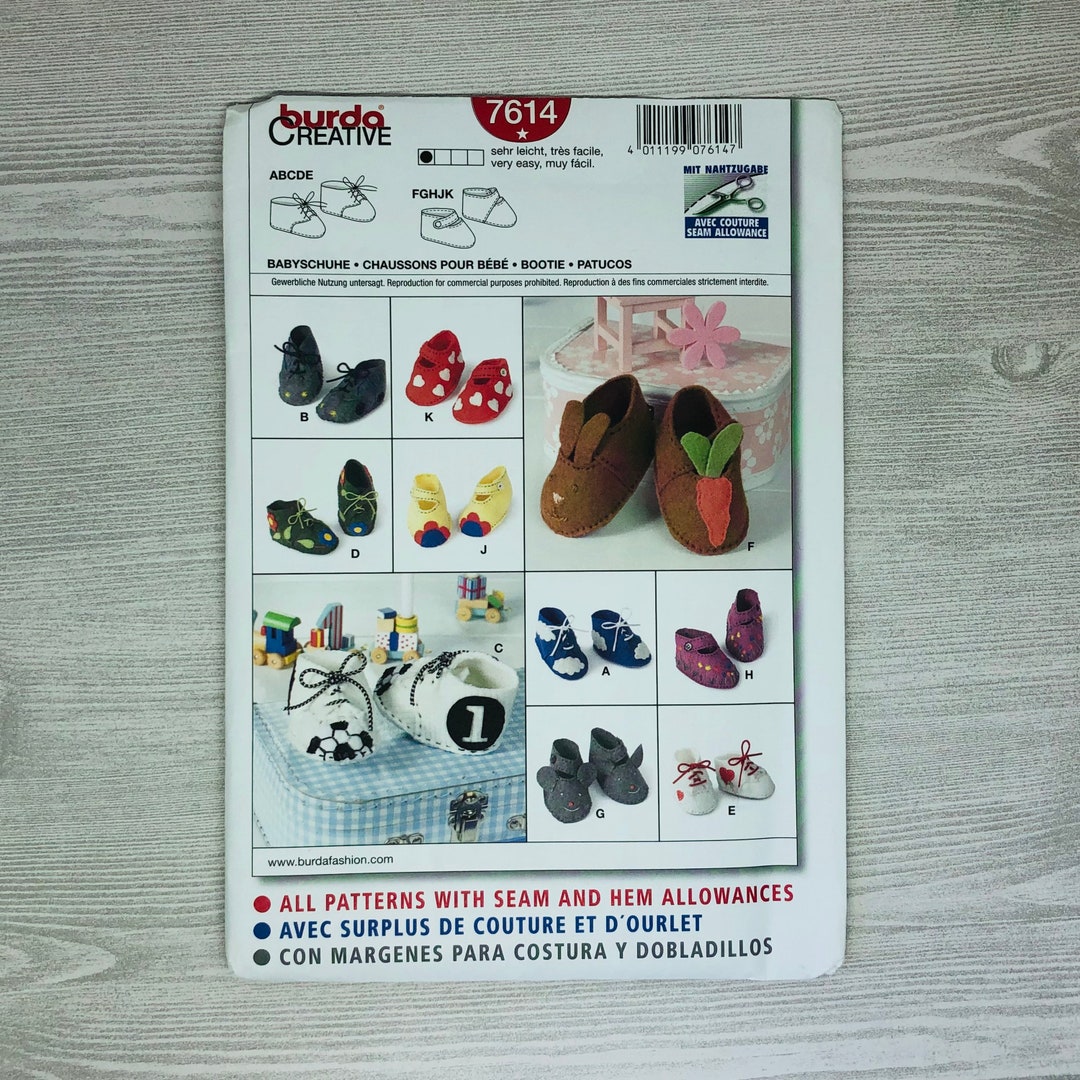 Burda Creative 7614 NEW & UNCUT Sewing Pattern for Baby Booties Shoes ...