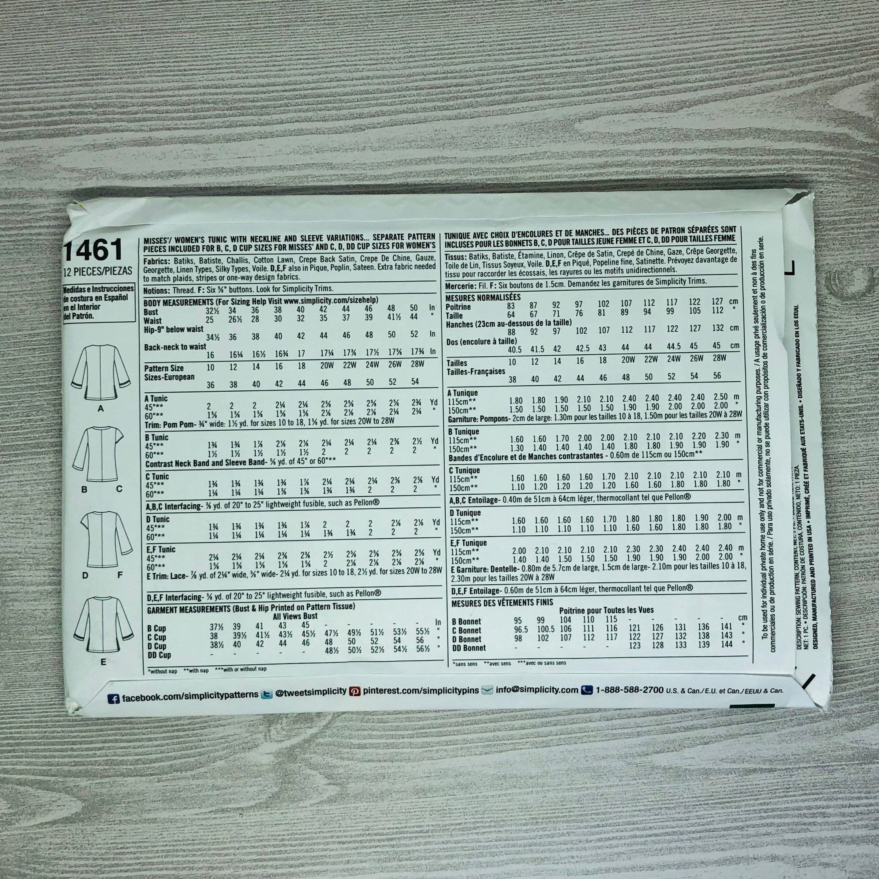 Simplicity 1461 BB Sewing Pattern for Women’s Plus Tunic in Sizes 20W ...