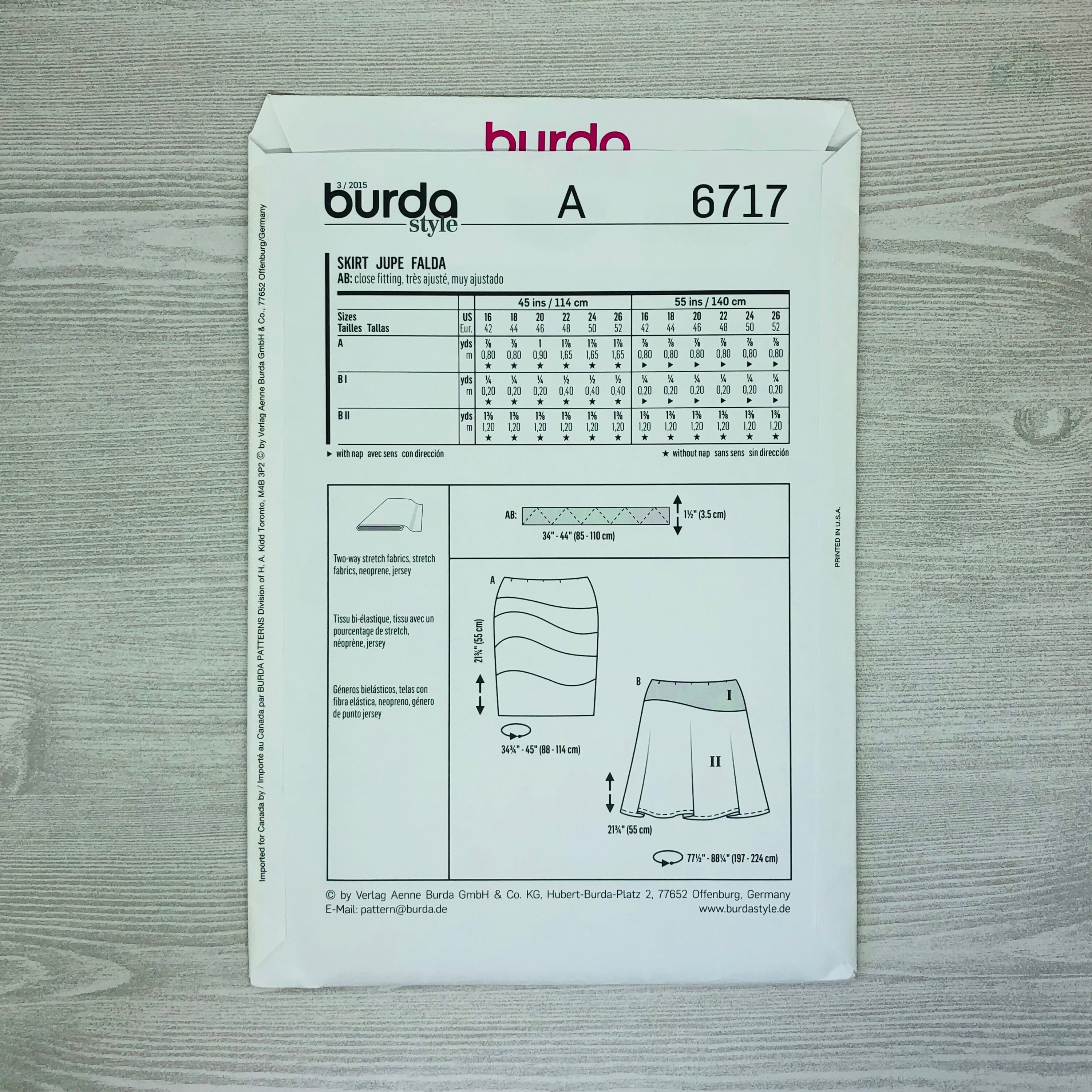 Burda Style 6717 Sewing Pattern for Womens Skirts in Sizes - Etsy