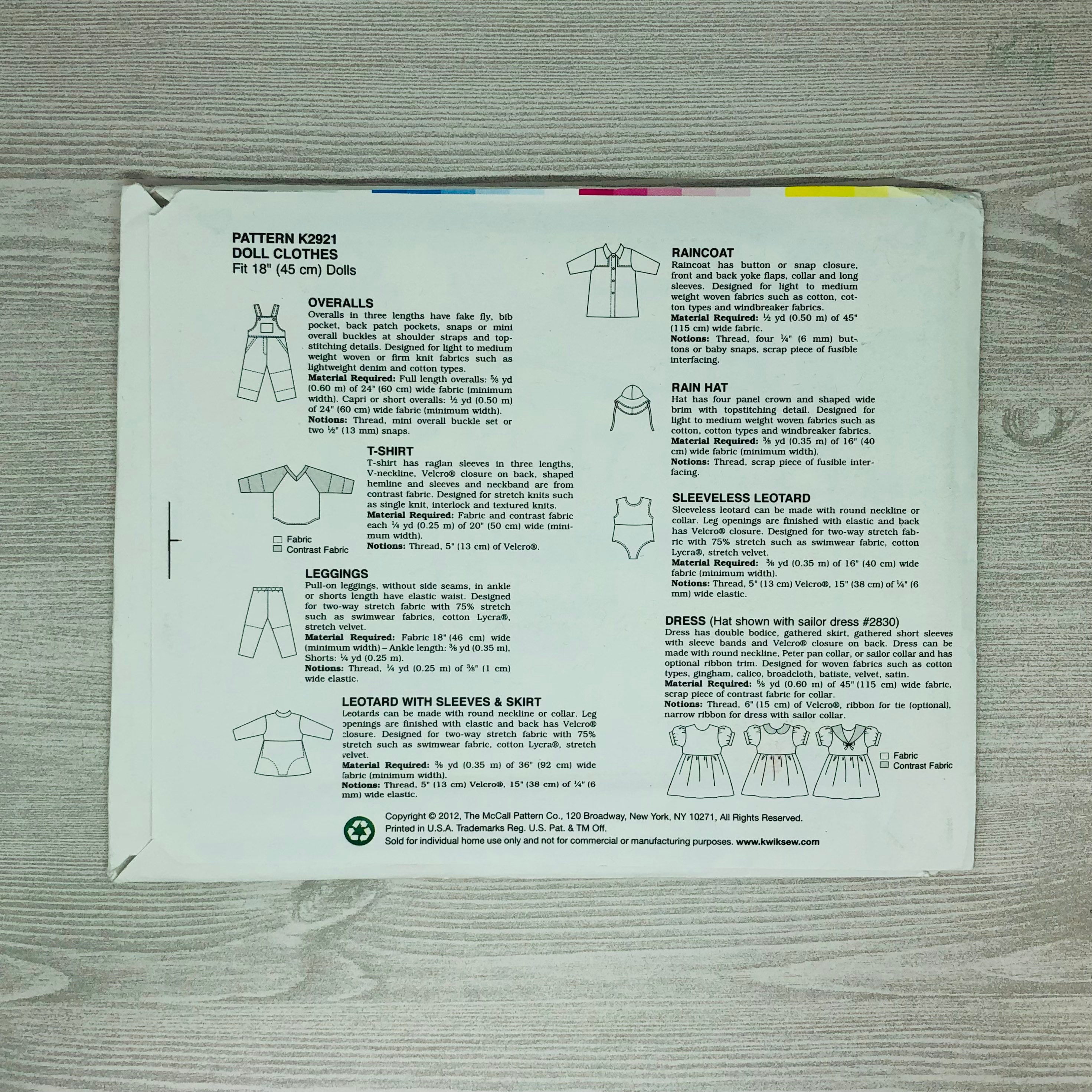 Kwik Sew K2921 Sewing Pattern for Historical and Everyday 18" Doll ...
