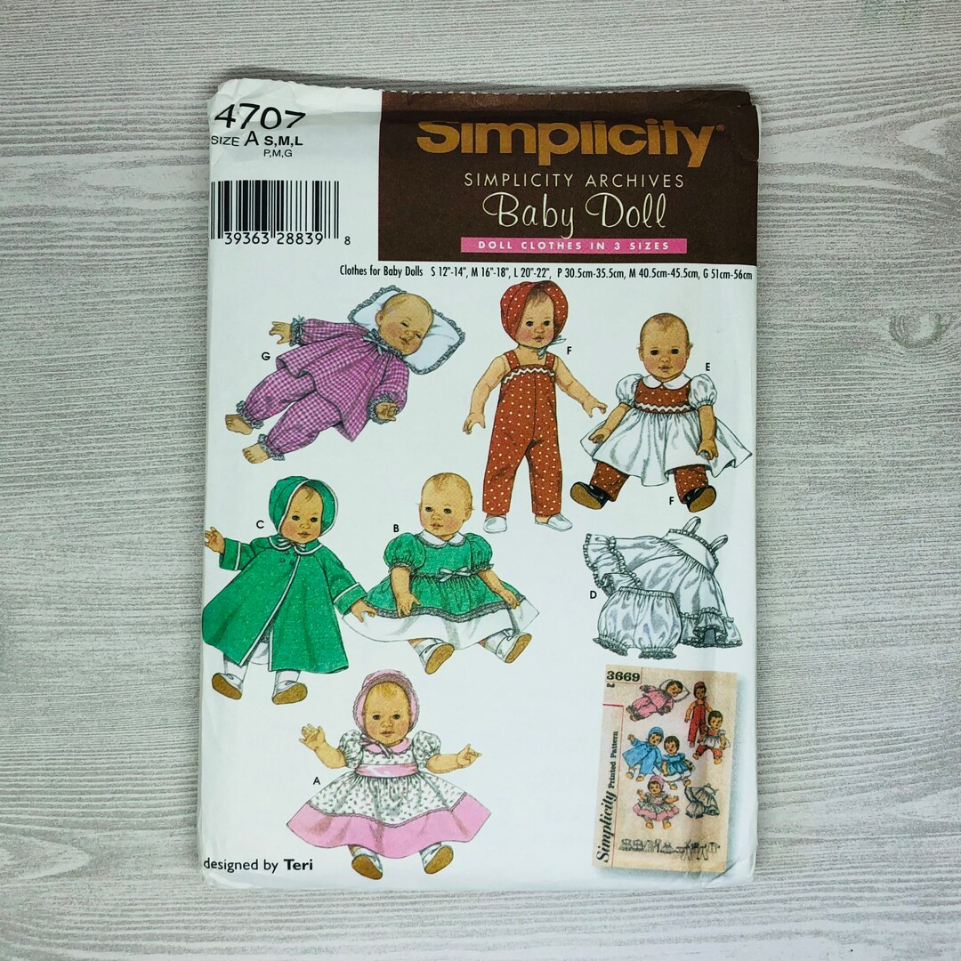 Simplicity Archives 4707 Sewing Pattern for Baby Doll Clothing in Three ...