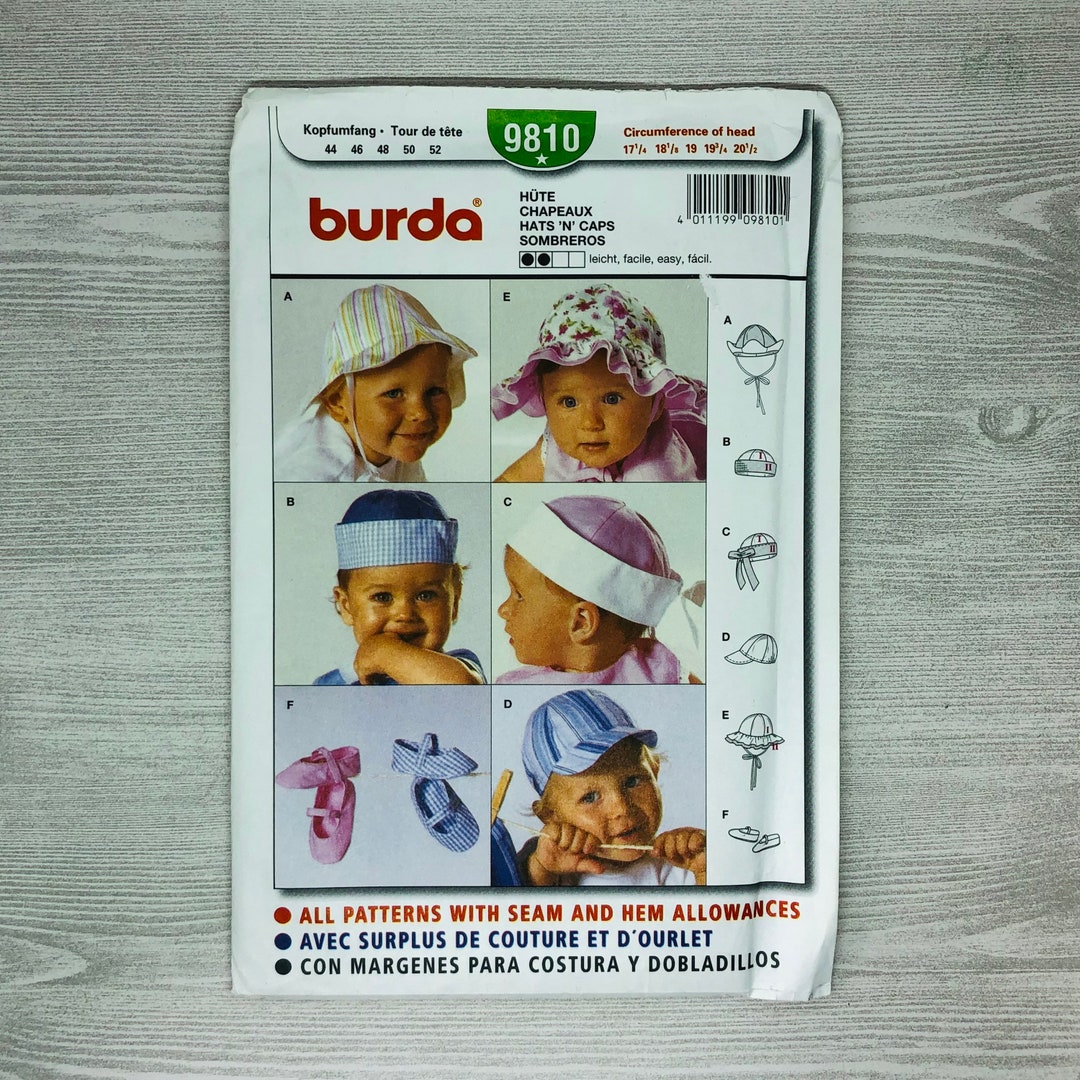 Burda 9810 Sewing Pattern for Babies' and Infants' Hats, Caps and ...