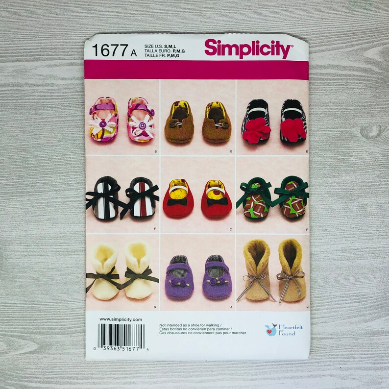 Simplicity 1677 A NEW & UNCUT Sewing Pattern for Baby Booties Shoes in ...