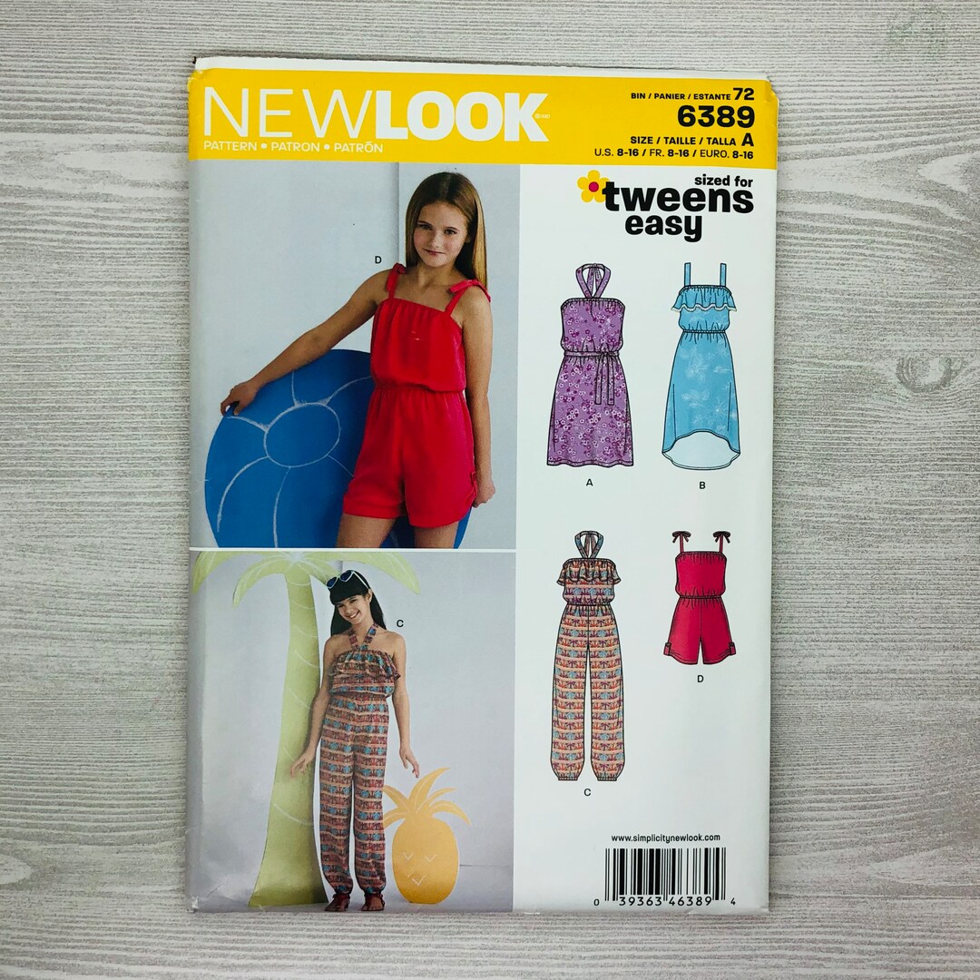 New Look Tweens 6389 Easy Sewing Pattern for Girls' Dress and Rompers ...