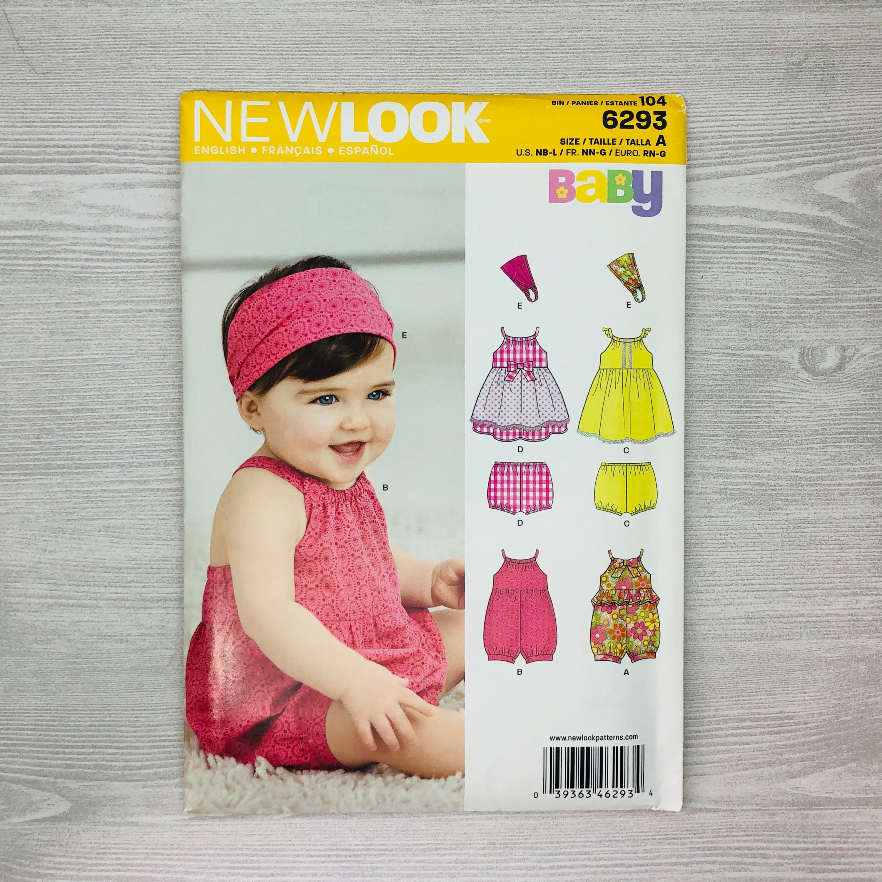 New Look 6293 Baby Sewing Pattern for Babies Sleeveless Rompers, Dress, Bloomers, and Headband ...