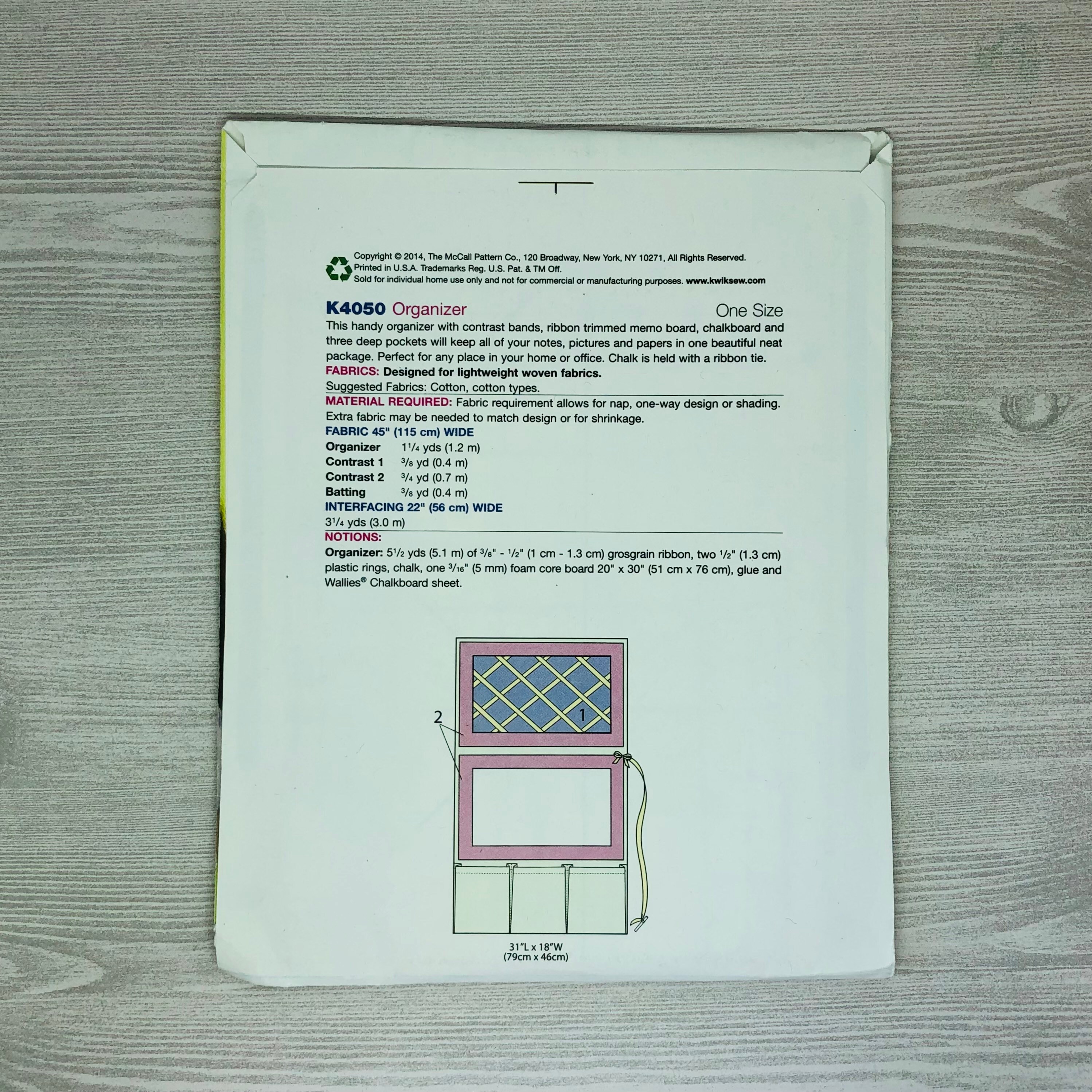 Kiwk Sew Craft K4050 Sewing Pattern for Wall Organizer - Etsy