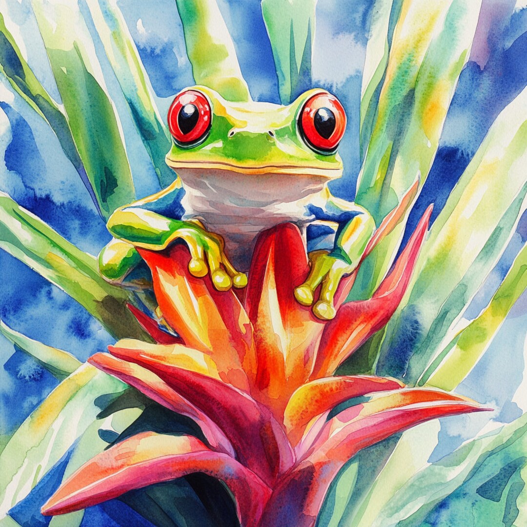 Red-eyed Tree Frog Watercolor Portrait Clipart (JPG Digital Download ...