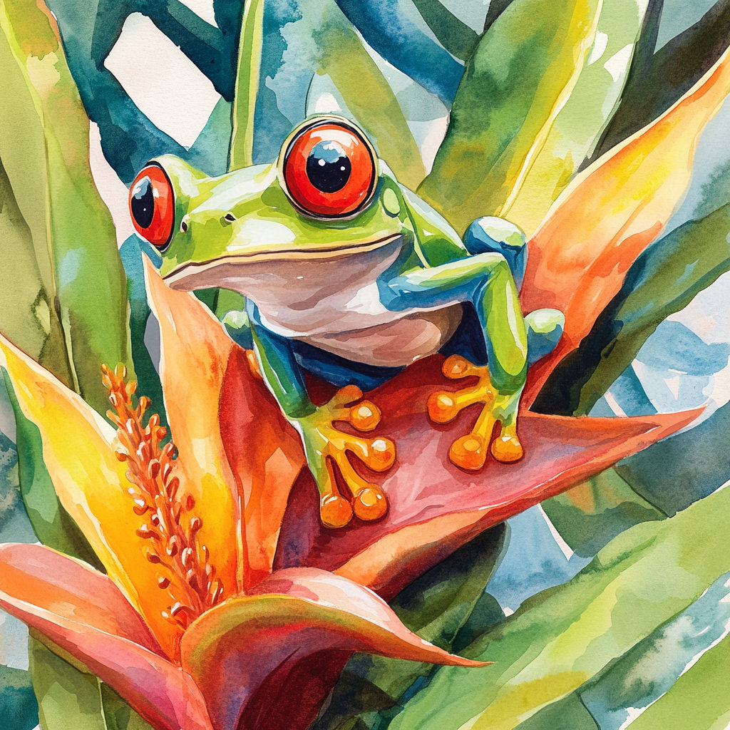 Red-eyed Tree Frog Watercolor Portrait Clipart (JPG Digital Download ...