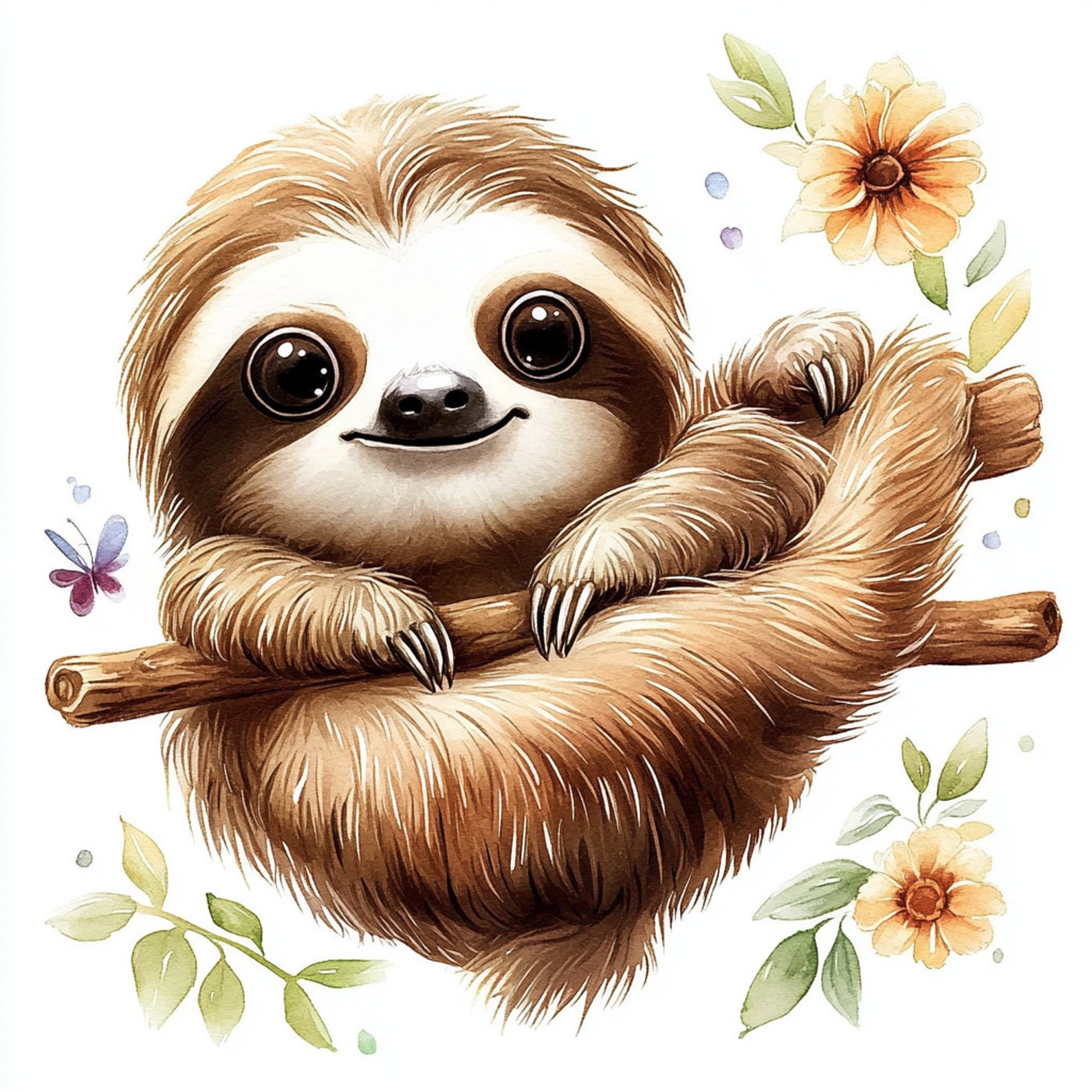 Sloth Friends Jungle Clipart | 9 Watercolor Sloths | High Quality Jpgs ...
