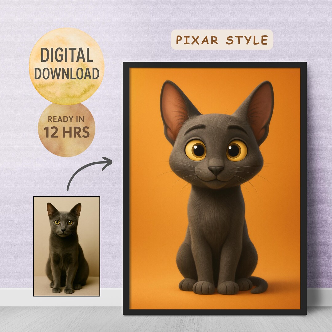 Custom Pixar Pet Portrait From Photo | 3D Cartoon Dog, Cat Print ...