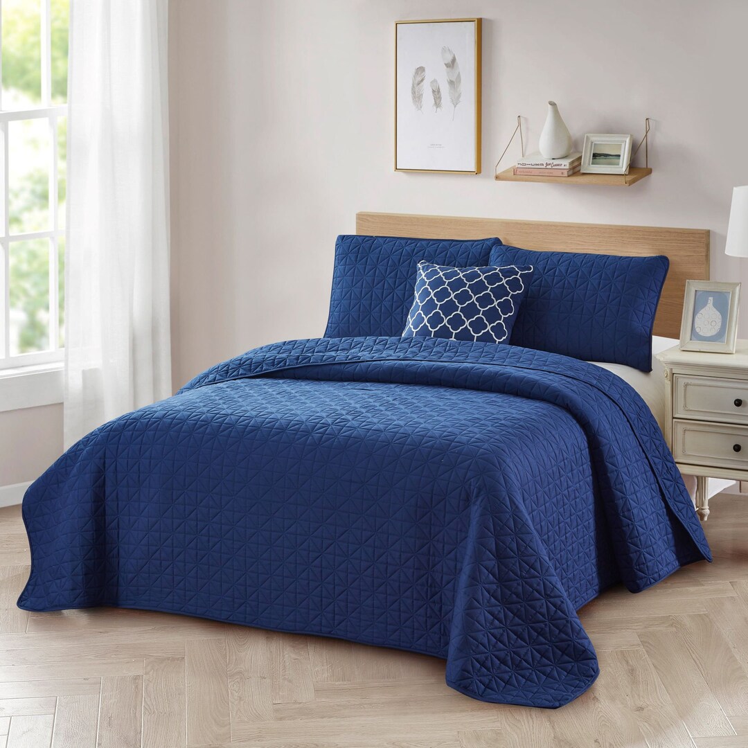 Bibb Home 4 Piece Solid Quilt Set With Cushion - Etsy