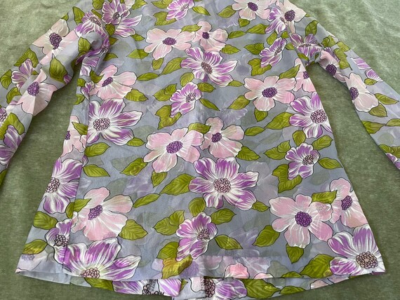 Vintage 60s 70s sheer flower power top,purple pink fl… - Gem