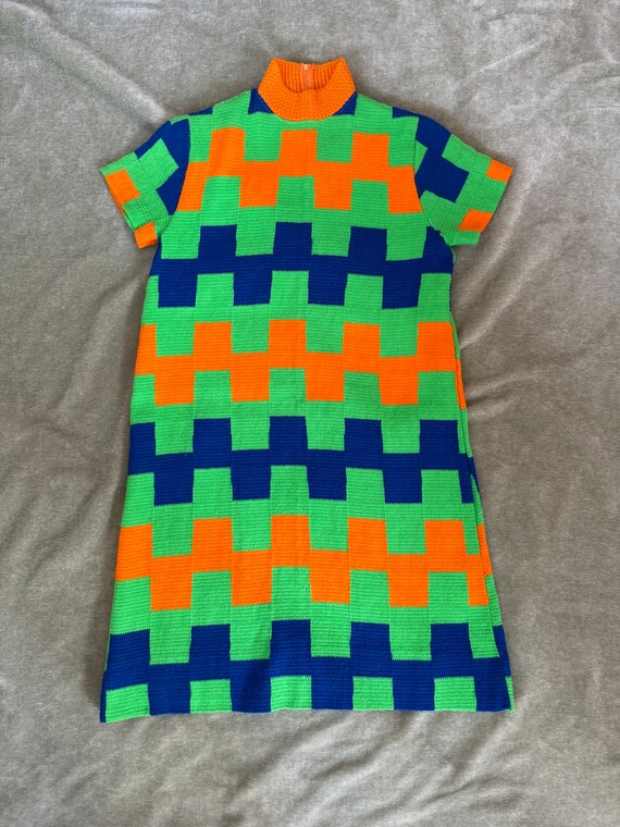 Vintage psychedelic op art square rectangle mini dres… - Gem