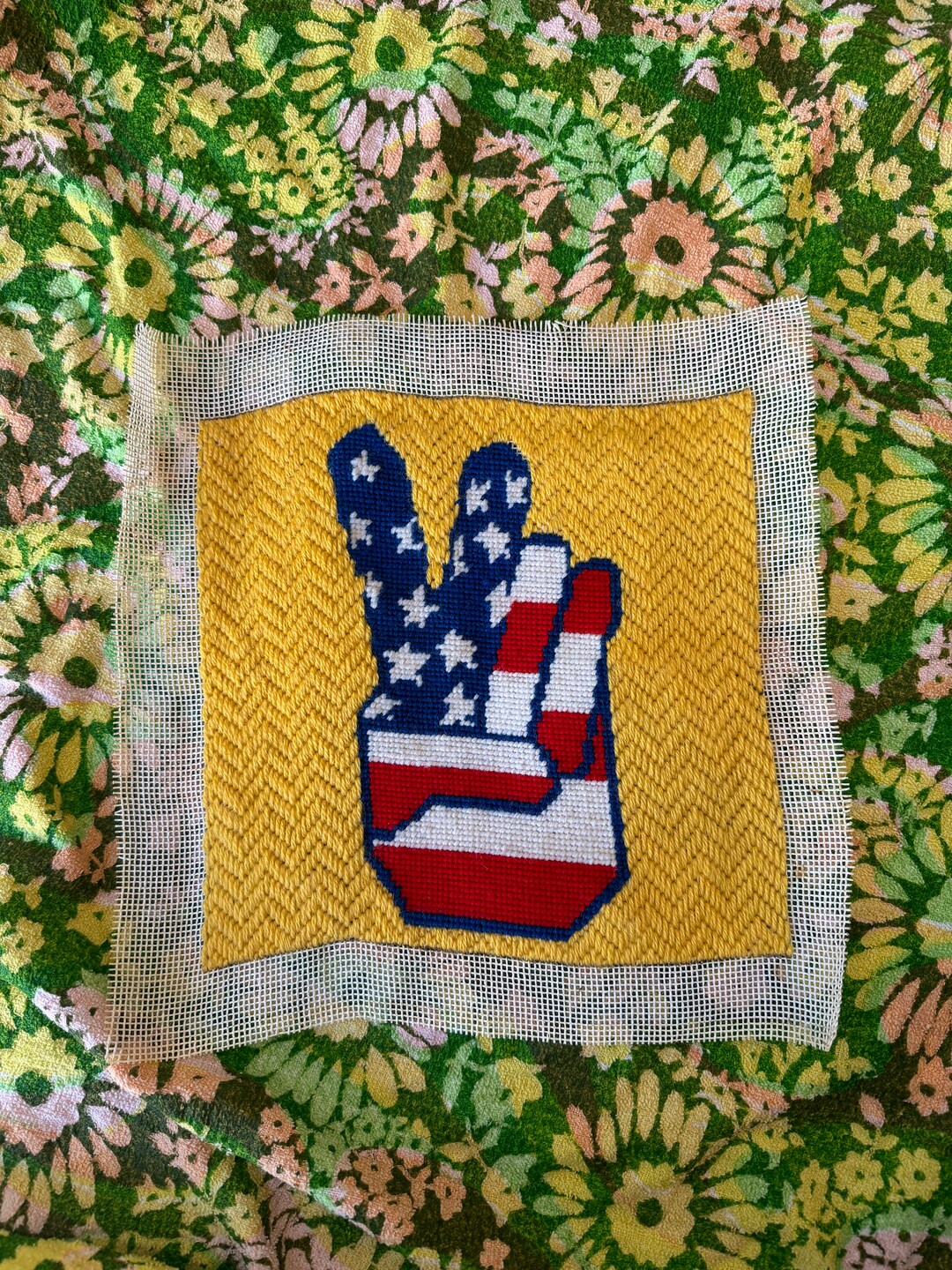 Vintage 1960s Peace Sign Needlepoint: Red, White & Blue Embroidery ...