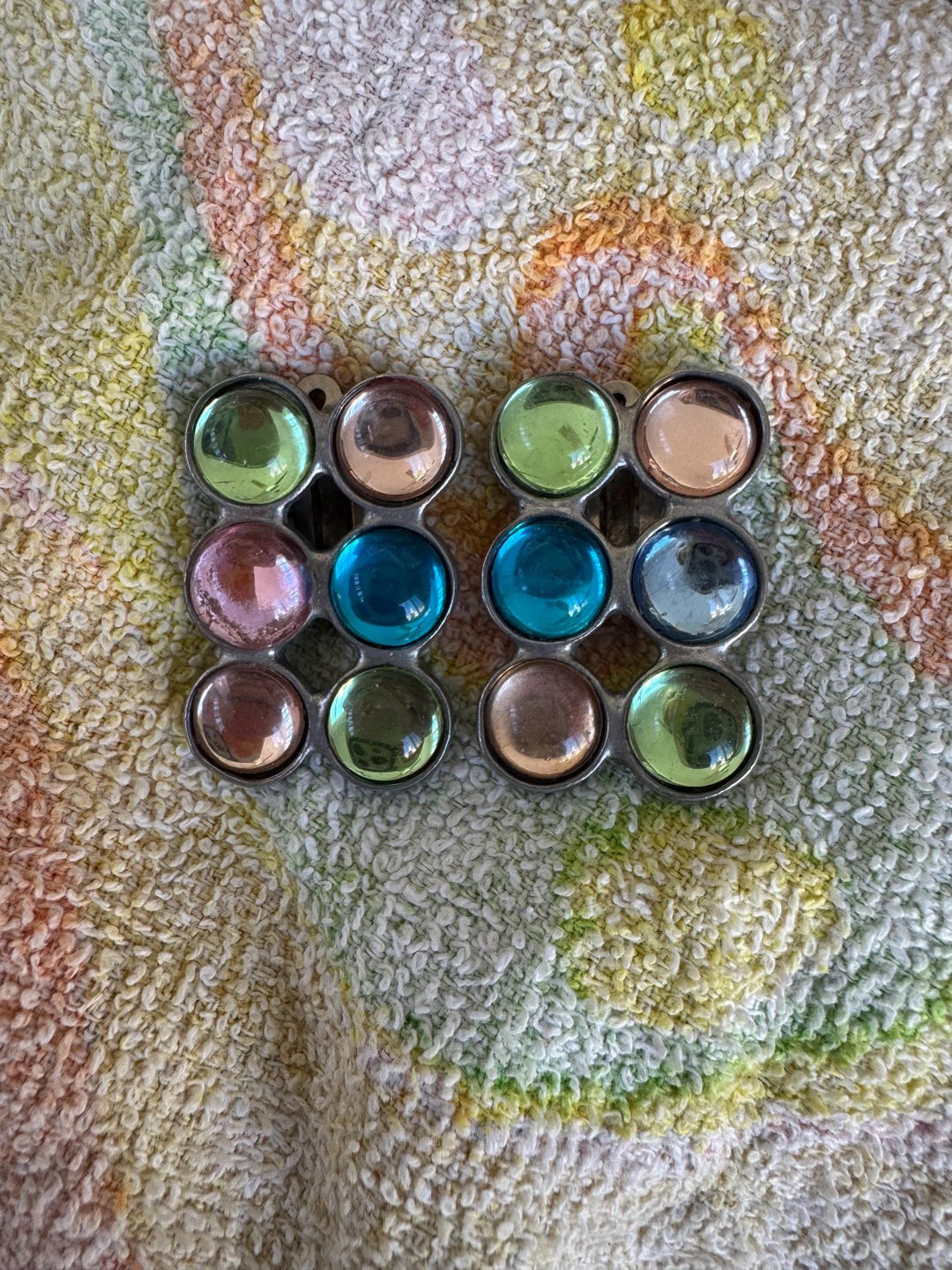 Vintage Ben Amun by Issac Manevitz 6 Glass Gem Earrings on Silver Tone ...