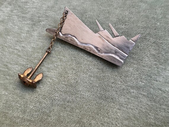 Vintage WWII Era Battleship Bar pin with anchor, batt… - Gem