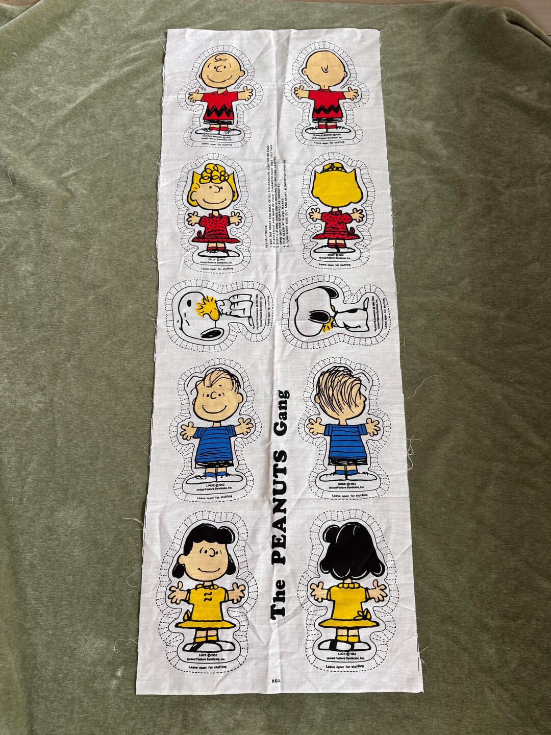 Vintage the Peanuts Snoopy Gang Cut and Sew Craft Fabric Pillow Panel ...