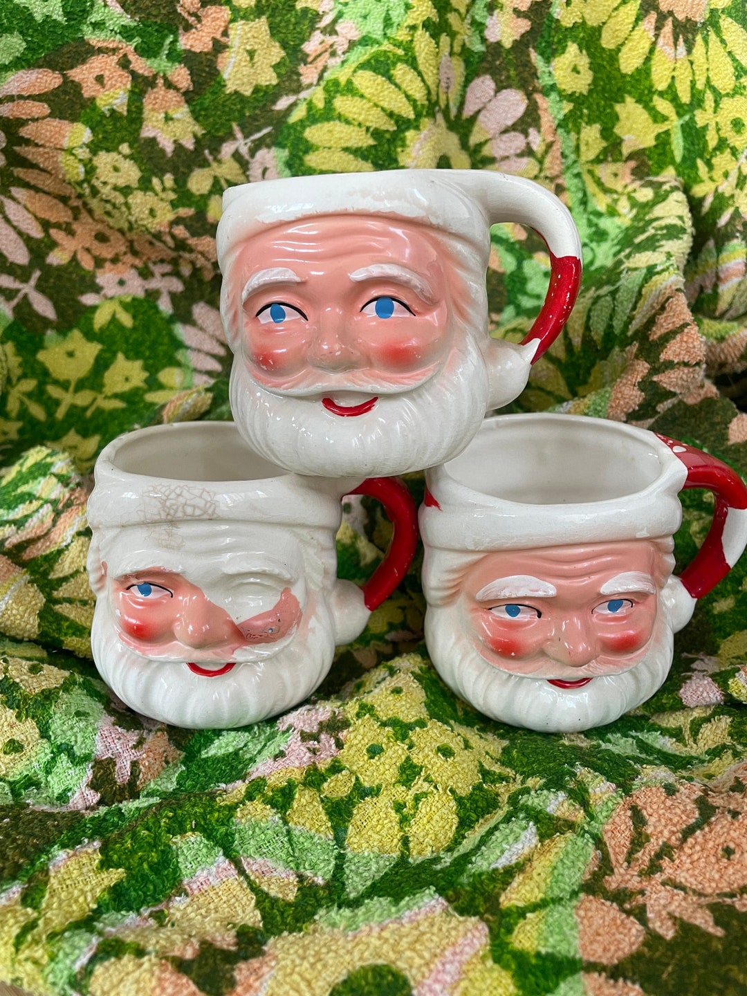 Vintage Santa Mugs MCM Mid Century Set of Three, Vintage Christmas ...