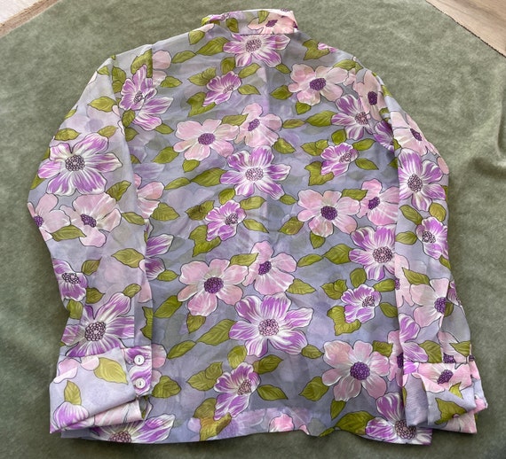 Vintage 60s 70s sheer flower power top,purple pink fl… - Gem
