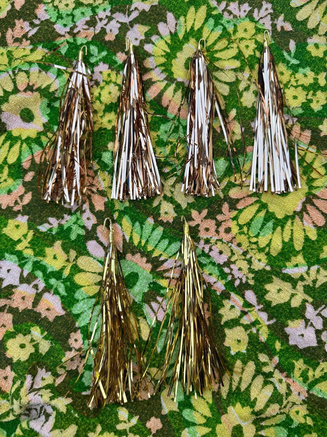 Vintage 1960s Gold Foil Tinsel Tassel Ornaments, Lot of 6 Starburst ...