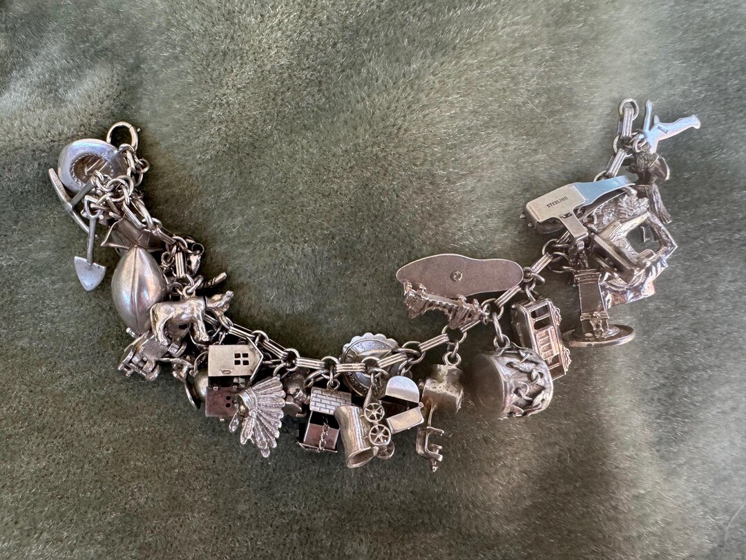 Vintage Sterling Silver Charm Bracelet: 31 Travel Charms, 1960s-70s ...