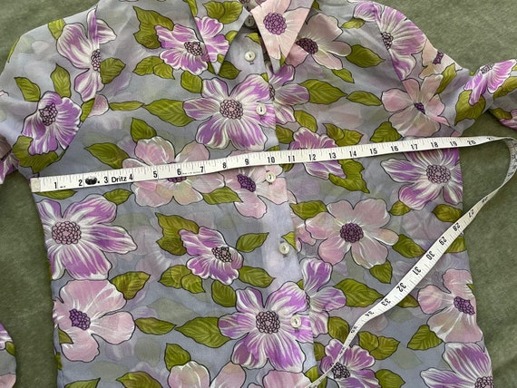 Vintage 60s 70s sheer flower power top,purple pink fl… - Gem